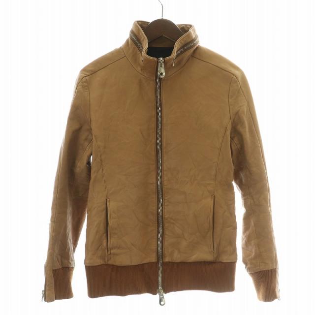 【中古】ジュンハシモト レザージャケット 革ジャン スタンドカラー ブルゾン アウター ジップアップ 2 キャメル 茶