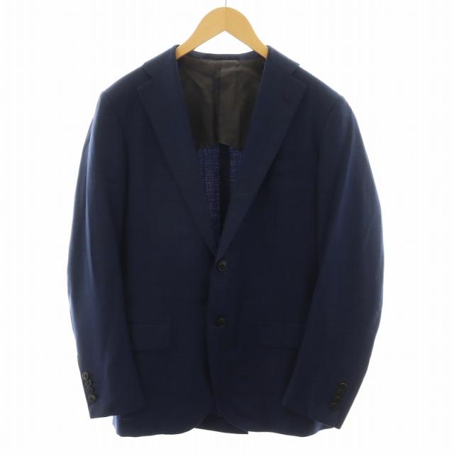 【中古】トゥモローランド × エルメネジルドゼニア テーラードジャケット シングル チェック柄 ウール 紺