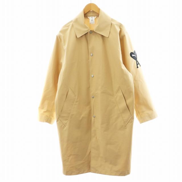 【中古】プーマ PUMA × アミ ami ステンカラーコート ロング丈 ロゴ刺繍 M ベージュ 534072-97 /AN25 メンズ