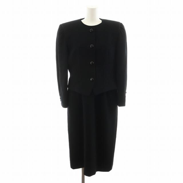 【中古】東京ソワール ブラックフォーマル 喪服 セットアップ ノーカラージャケット ワンピース ロング丈 半袖 13 黒