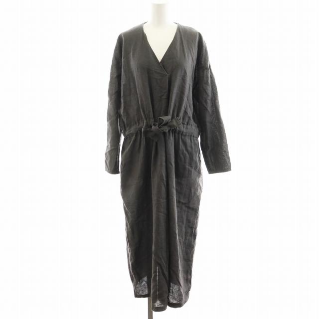 【中古】エヴァムエヴァ ウォーターリネンワンピース water linen one-piece ロング丈 長袖 麻 2 グレー E221T035