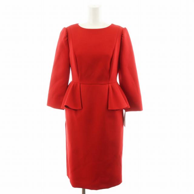 【中古】未使用品 セルフォード CELFORD 23AW ロングスリーブペプラムタイトワンピース ロング丈 34 赤