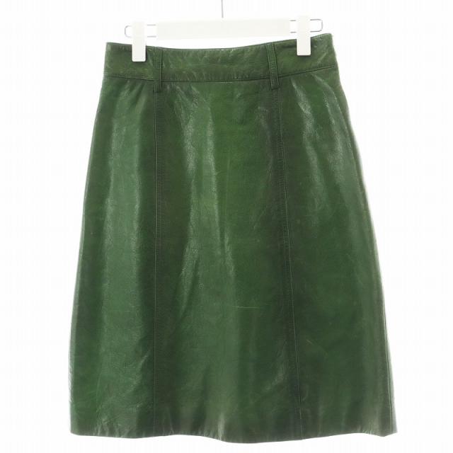 【中古】プラダ PRADA フレアスカート ひざ丈 やぎ革 38 緑 グリーン /AN38 レディース