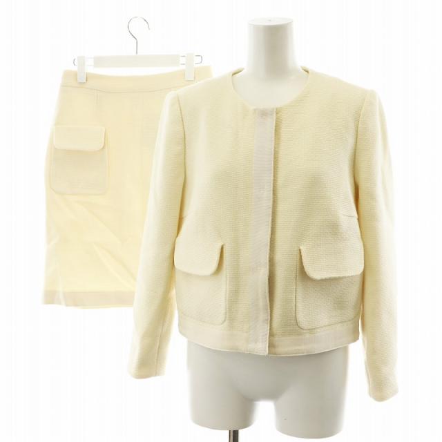 【中古】未使用品 ポールカ PAULE KA スーツ セットアップ ノーカラージャケット タイトスカート 36 アイボリー