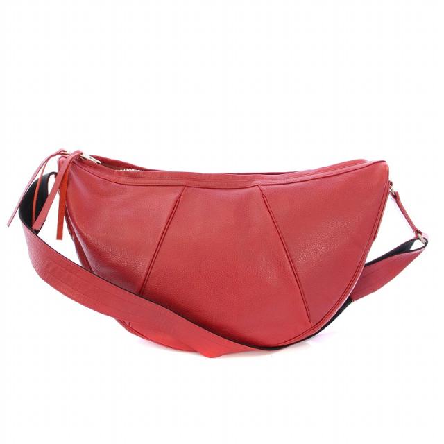 【中古】エーケーエム AKM 三日月バック ショルダーバッグ レザー 赤 レッド /BB メンズ