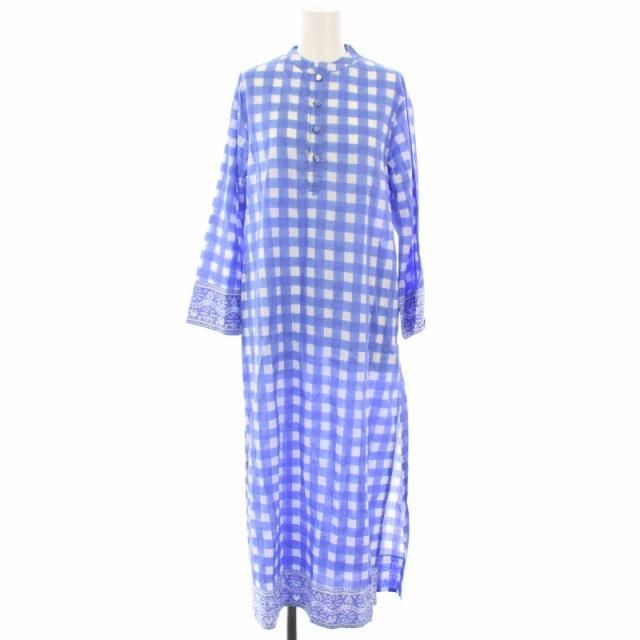 【中古】ロンハーマン エスゼット ブロックプリント ワンピース ロング チェック 長袖 S 青 3310300640 レディース