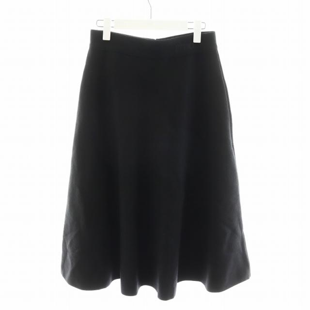 【中古】フォクシー FOXEY 21年製 ベルフレア Bell Flare スカート ひざ丈 ロゴ 40 黒 ブラック 42310 /AN25