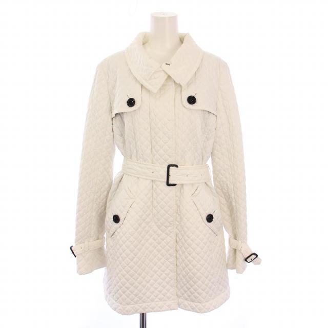 【中古】バーバリー ロンドン キルティングトレンチコート 中綿 アウター ロング丈 裏地ノバチェック ベルト 40 白