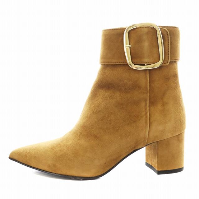 【中古】ファビオルスコーニ FABIO RUSCONI ショートブーツ ポインテッドトゥ チャンキーヒール スエード 37 茶