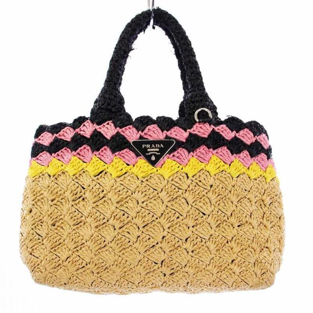 【中古】プラダ PRADA カナパ ラフィア かごバッグ トートバッグ ハンドバッグ ベージュ 1BG889 レディース