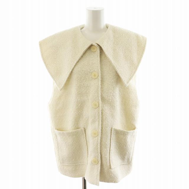 【中古】未使用品 エラ eLLa ビッグカラーツイードジレ ベスト アイボリー /AN22 レディース