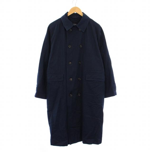 【中古】45R 45rpm おこめチノの908コート インディゴ ステンカラーコート アウター ダブル ロング丈 3 紺 ネイビー