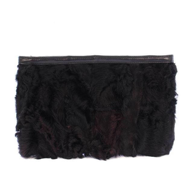 【中古】ロエベ LOEWE クラッチバッグ パーティバッグ ファー ナッパ レザー 切替 ロゴ 黒 ブラック
