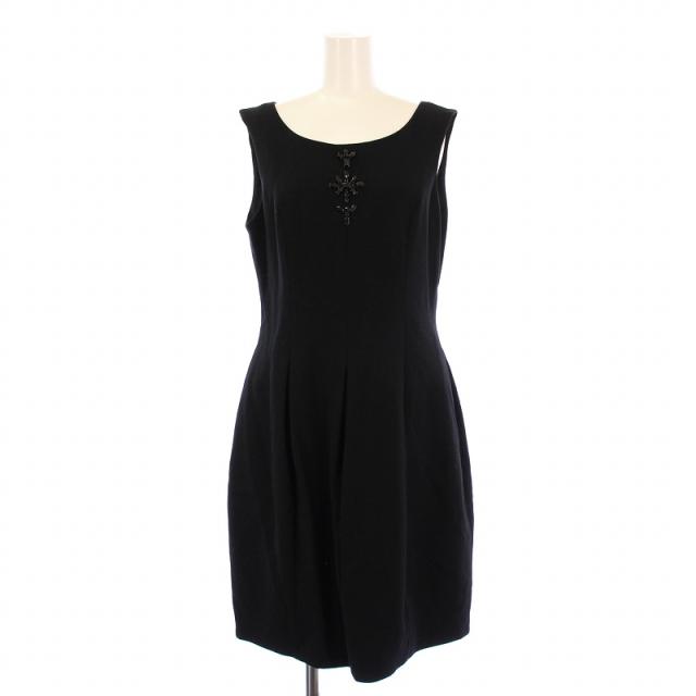 【中古】ルネ Rene フレアワンピース ひざ丈 ノースリーブ ビジュー 装飾 ウール 38 黒 ブラック /BB レディース