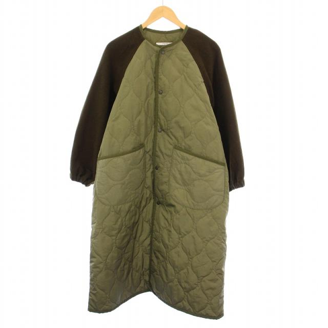 【中古】ラボラトリーワーク リコンストラクション ミリタリアコート キルティング ノーカラー ロング丈 カーキ