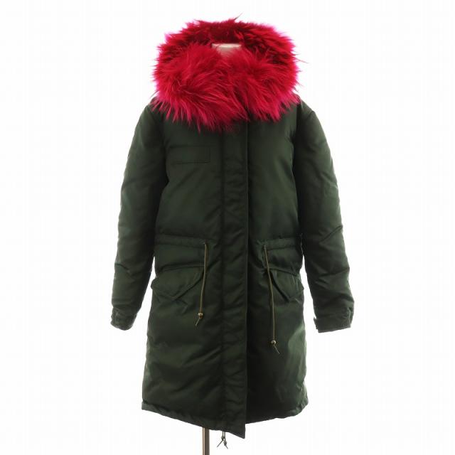 【中古】ミスターアンドミセスイタリー モッズコート ロング丈 フード ラクーンファー アウター XXS カーキ ピンク