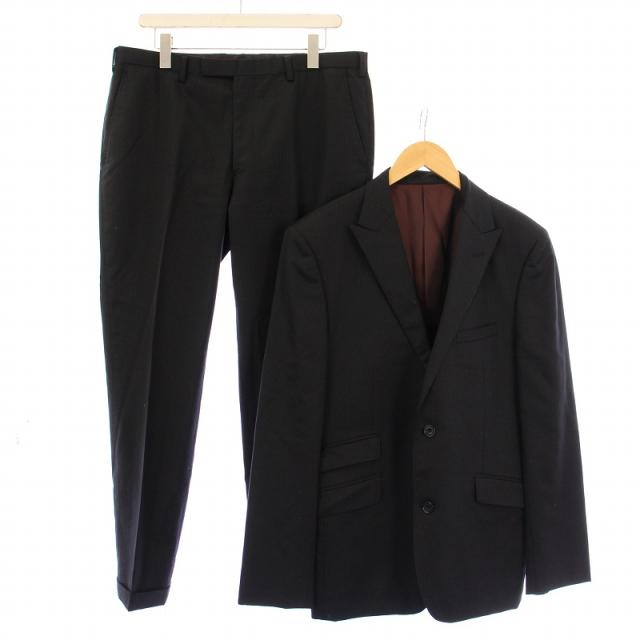 【中古】バーバリーブラックレーベル シングルスーツ セットアップ テーラードジャケット テーパードパンツ 黒