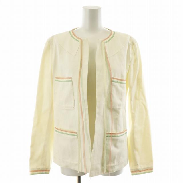 【中古】シャネル CHANEL ココマーク 04C ノーカラージャケット コットン 40 白 ホワイト P22678V13442