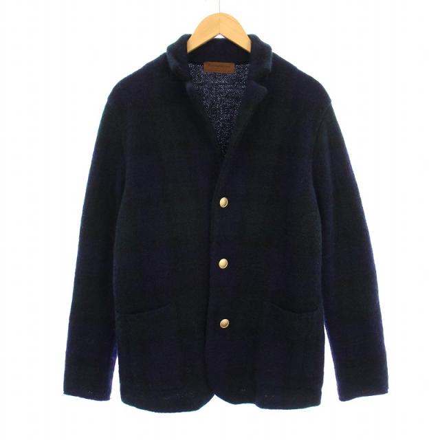 【中古】トゥモローランド トリコ モヘアナイロンウールニットジャケット テーラード アウター チャック柄 S 紺 緑