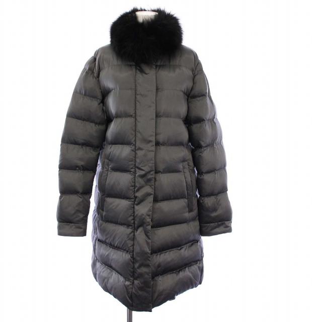 【中古】プラダ PRADA ダウンコート アウター ロング ファー 46 グレー /KH レディース