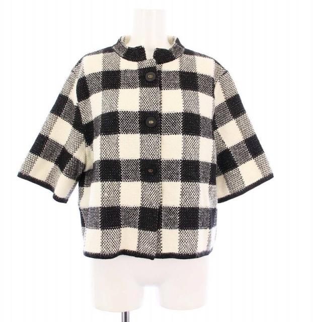 【中古】クリスチャンディオール 23AW Check n Dior ニットジャケット クロップド丈 半袖 CDロゴ アルパカ I48 黒 白