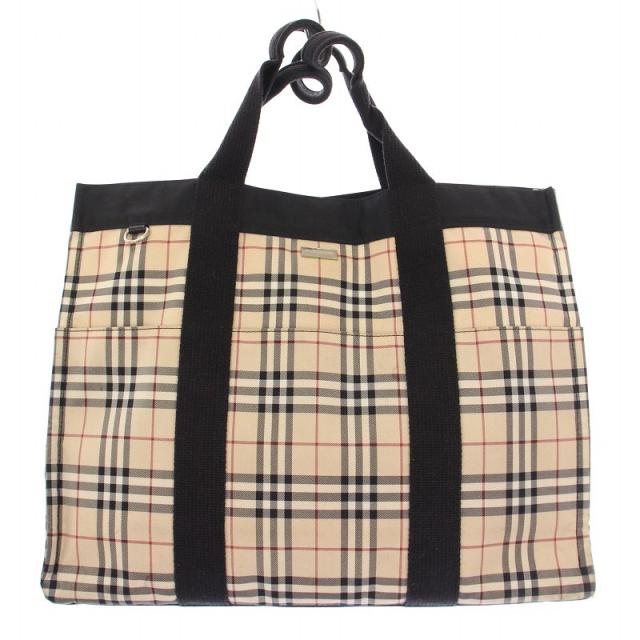 【中古】バーバリー トートバッグ ハンドバッグ ナイロン キャンバス 切替 ノバチェック柄 ベージュ 黒 ブラック