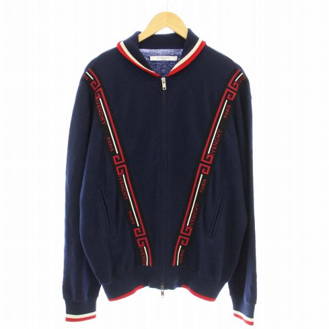 【中古】ジバンシィ GIVENCHY ニットカーディガン 長袖 ジップアップ ロゴ M ネイビー BM00624Y18 /KH メンズ