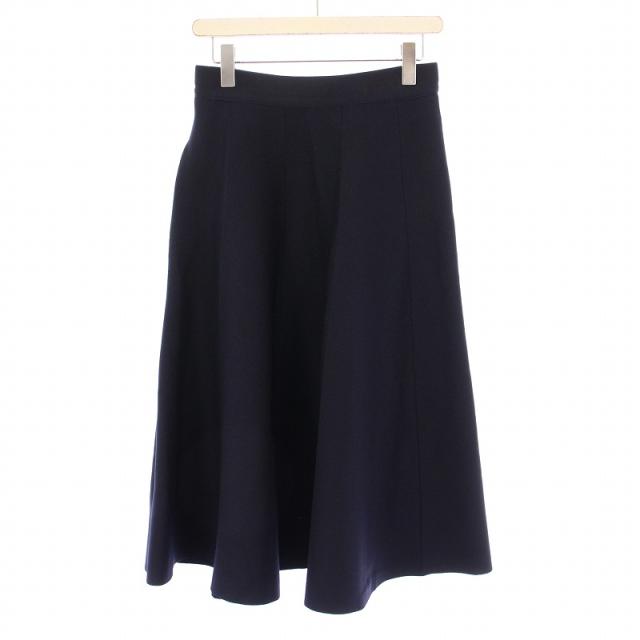 【中古】未使用品 フォクシー ニットスカート カンパニュラ フレア イージー ミモレ ロング ウエストゴム 無地 紺