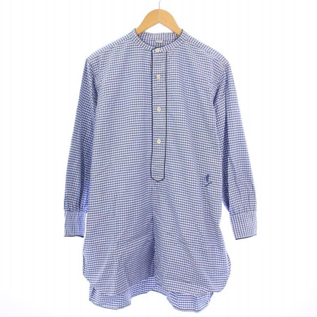 【中古】45R 45rpm 葉山ものがたり スーピマオックスのパジャマシャツ カジュアル 長袖 ギンガムチェック柄 青 白