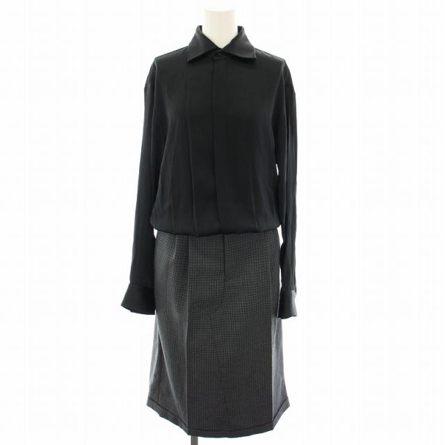 【中古】メゾンマルジェラ1 マルタンマルジェラ シャツドレス 長袖 チェック柄 36 黒 グレー S51CU0201 レディース