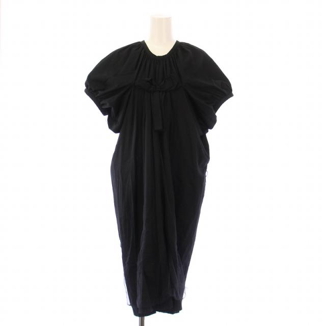 【中古】トリココムデギャルソン ワンピース ミモレ ロング 半袖 フレンチスリーブ チュール Uネック M 黒 ブラック