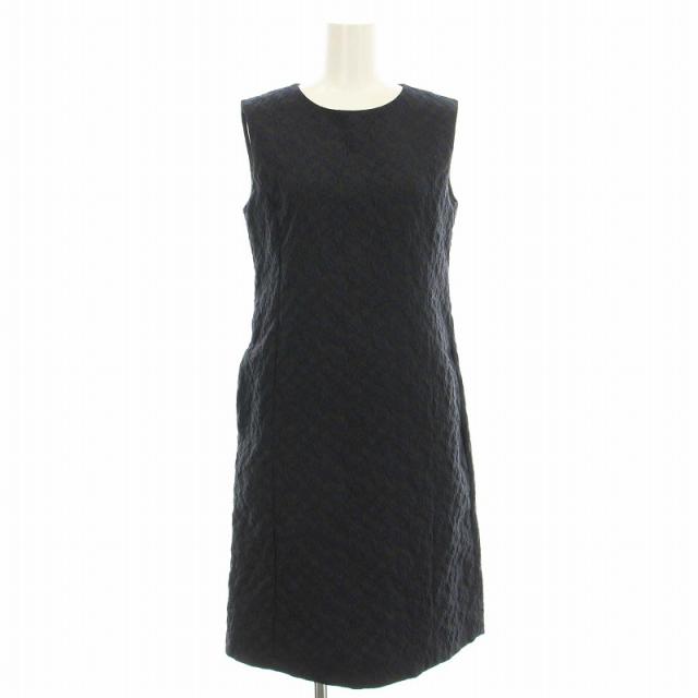 【中古】フォクシーニューヨーク collection Calla Lily ジャガードワンピース ノースリーブ ひざ丈 花刺繍 38 40964