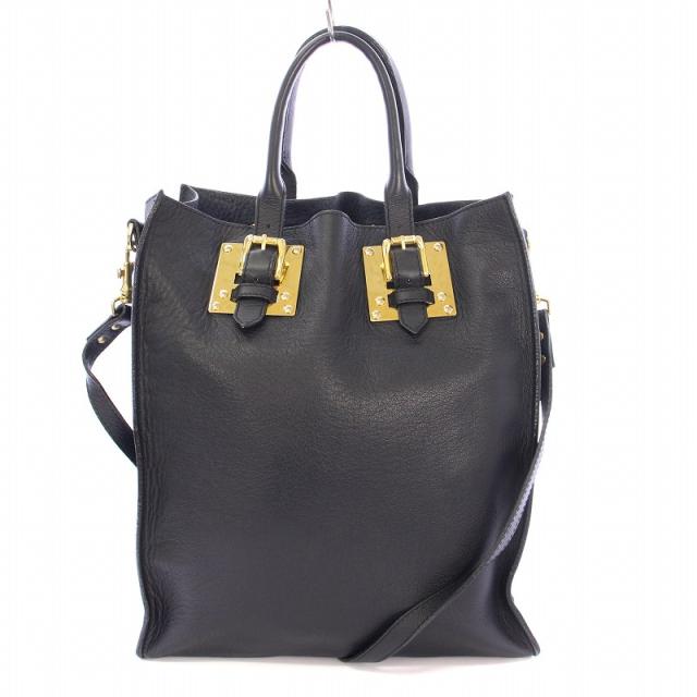 【中古】ソフィーヒュルム ソフトバックルトートバッグ 2WAY ハンドバッグ ショルダーバッグ レザー 切替 黒
