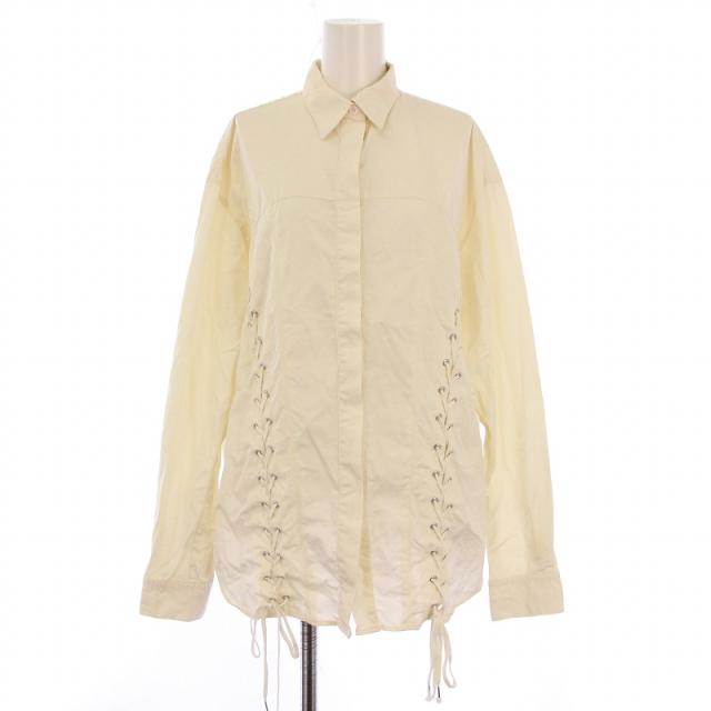 【中古】ジョン ローレンス サリバン グログランレースアップシャツ ブラウス 長袖 レギュラーカラー アイボリー