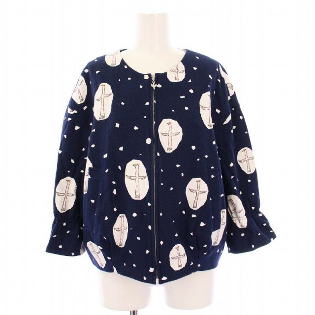 【中古】ミナペルホネン クロスバード cross bbird ノーカラージャケット キルティング 七分袖 アウター 36 紺