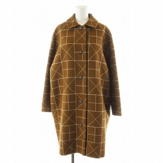 【中古】ミナペルホネン mina perhonen ヘイフィールド hay field ステンカラーコート ロング丈 ウール 38 茶