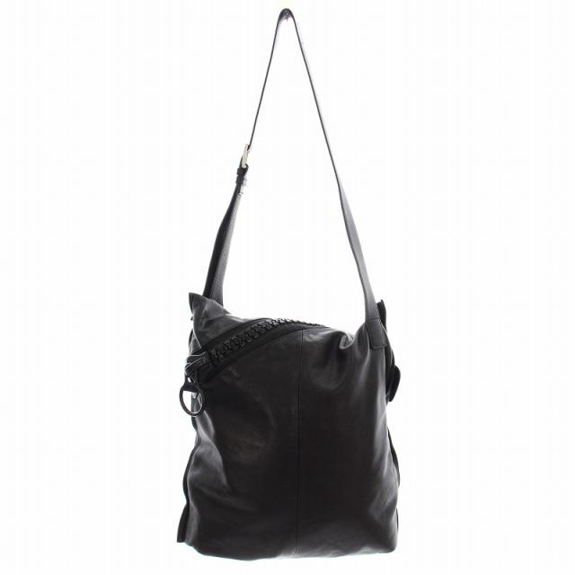 【中古】カワカワ kawa-kawa レザー ショルダーバッグ ビッグファスナー 黒 ブラック /☆G レディース