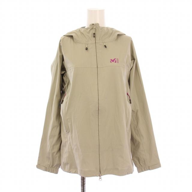 【中古】ミレー LDティフォン50000ストレッチジャケット アウター ジップアップ フード ロゴ プリント L グレージュ