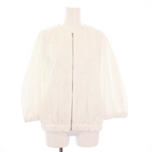 【中古】未使用品 セオリーリュクス 25SS Ciel Embroidery Kaylee Blouson ノーカラージャケット ブルゾン 刺繍 38 白