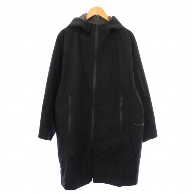 【中古】デサント TOMORROWLAND別注 GORE-TEX レインコート アウター ロング丈 ジップアップ フード ロゴ M 黒