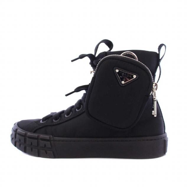 【中古】プラダ PRADA Re Nylon WHEEL SNEAKERS ホイールスニーカー ハイカット 36 黒 2TG174 /KH レディース