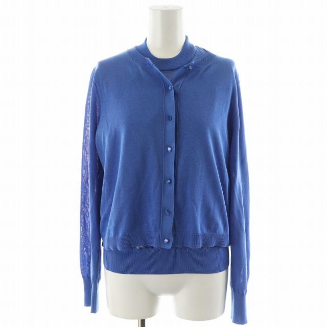【中古】アナイ ANAYI 24SS フランジャプリントノースリーブ アンサンブルニット カーディガン 38 水色