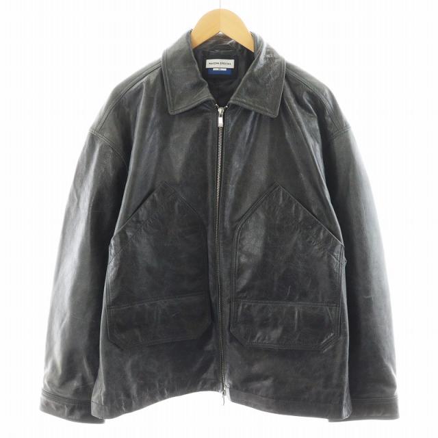 【中古】メゾンスペシャル 23AW バッファローレザーシングルライダースジャケット 牛革 アウター 2 グレー