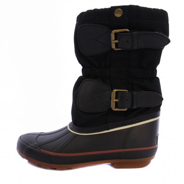 【中古】バーバリー BURBERRY Ellington スノーブーツ ショートブーツ ベルト 裏地チェック柄 37 黒 レディース