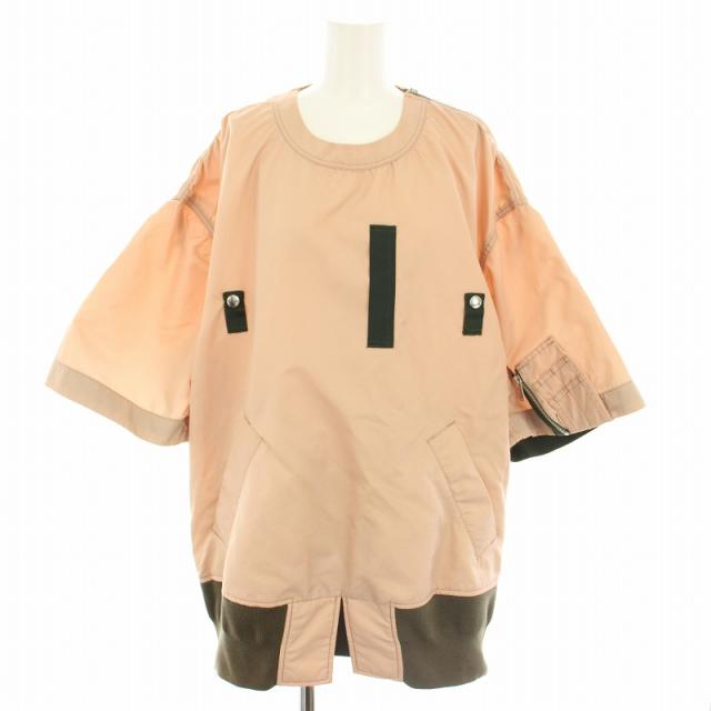 【中古】サカイ サンプル品 MA-1風カットソー ミリタリージャケット プルオーバー 八分袖 ピンク 緑 レディース