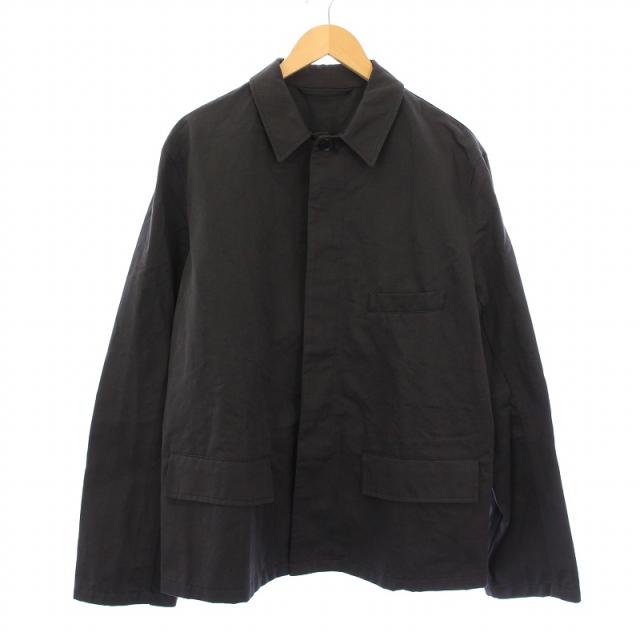 【中古】未使用品 ルメール ワークウェアジャケット ステンカラー アウター ショート丈 麻 リネン混 46 黒 タグ付き