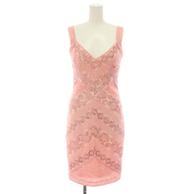 【中古】タダシショージ マイアドレス ワンピース ひざ丈 ノースリーブ レース 総柄 0 ピンク AVT17169M レディース