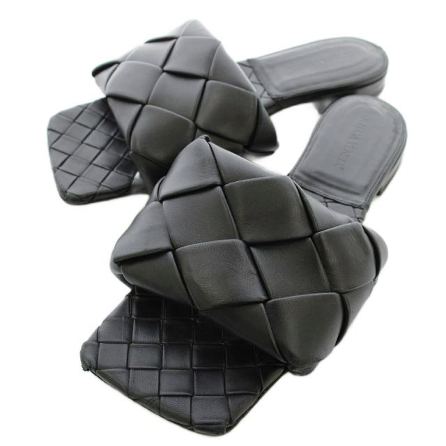 【中古】ボッテガヴェネタ BOTTEGA VENETA リド Lido イントレチャート ミュール フラット サンダル レザー 38 黒