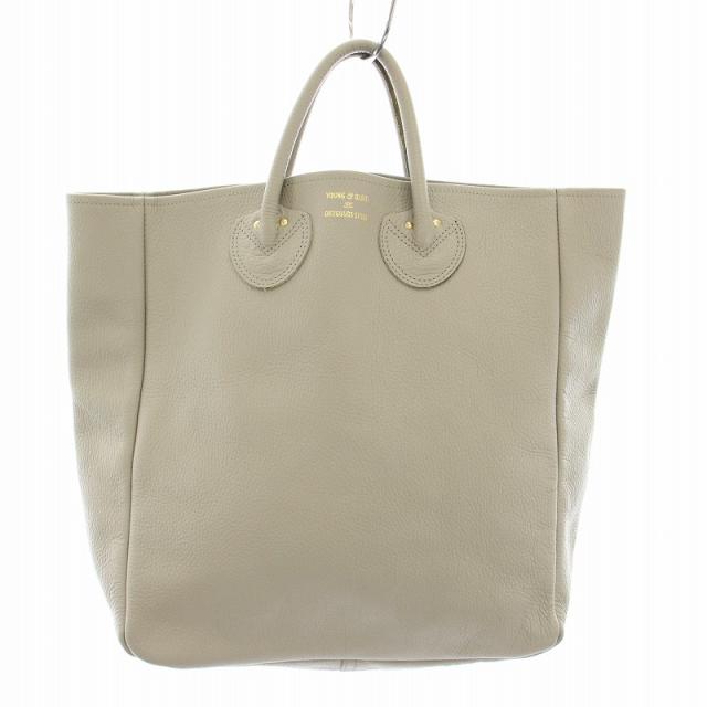 【中古】ヤングアンドオルセン エンボスレザートートバッグ ハンドバッグ ロゴ箔押し グレー レディース