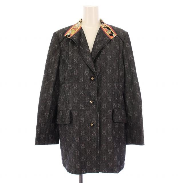 【中古】レオナール LEONARD FASHION テーラードジャケット アウター シングル 総柄 シルク ウール 13AR グレー